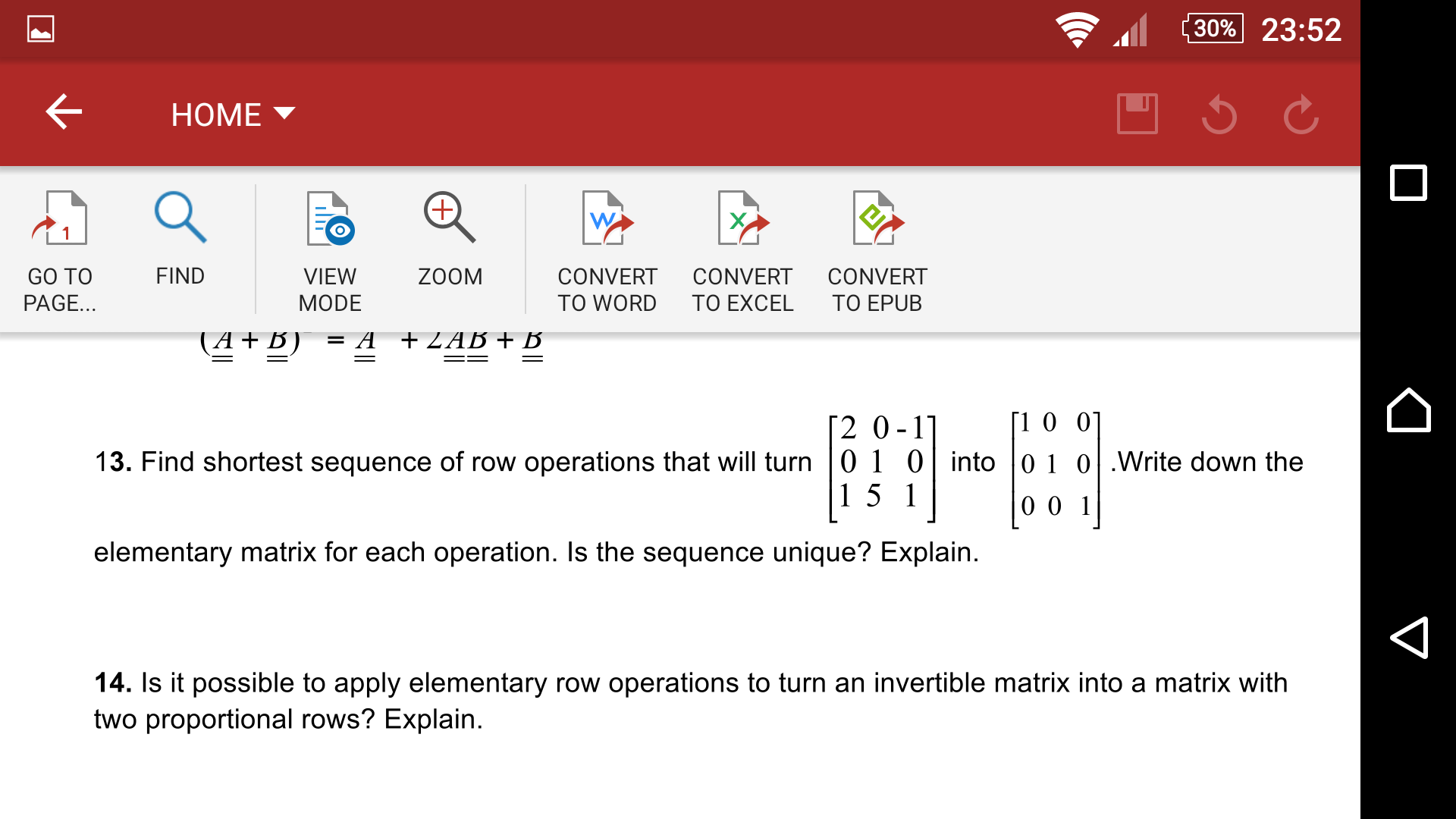 Solved Find Shortest Sequence Of Row Operations That Will