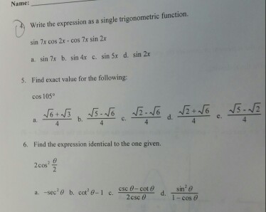 Solved Write the expression as a single trigonometric | Chegg.com