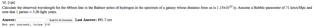 Solved Calculate the observed wavelength for the 486 nm line | Chegg.com