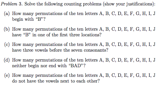 Solved Problem 3. Solve the following counting problems | Chegg.com