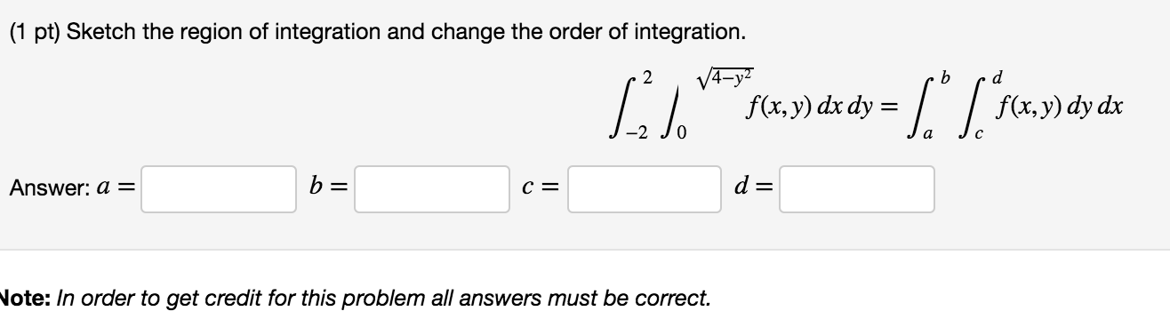 Solved (1 pt) Sketch the region of integration and change | Chegg.com