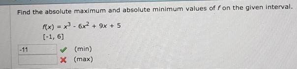 Solved Find the absolute maximum and absolute minimum values | Chegg.com