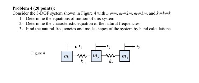 Solved Consider the 3-DOF system shown in Figure 4 with m1 = | Chegg.com