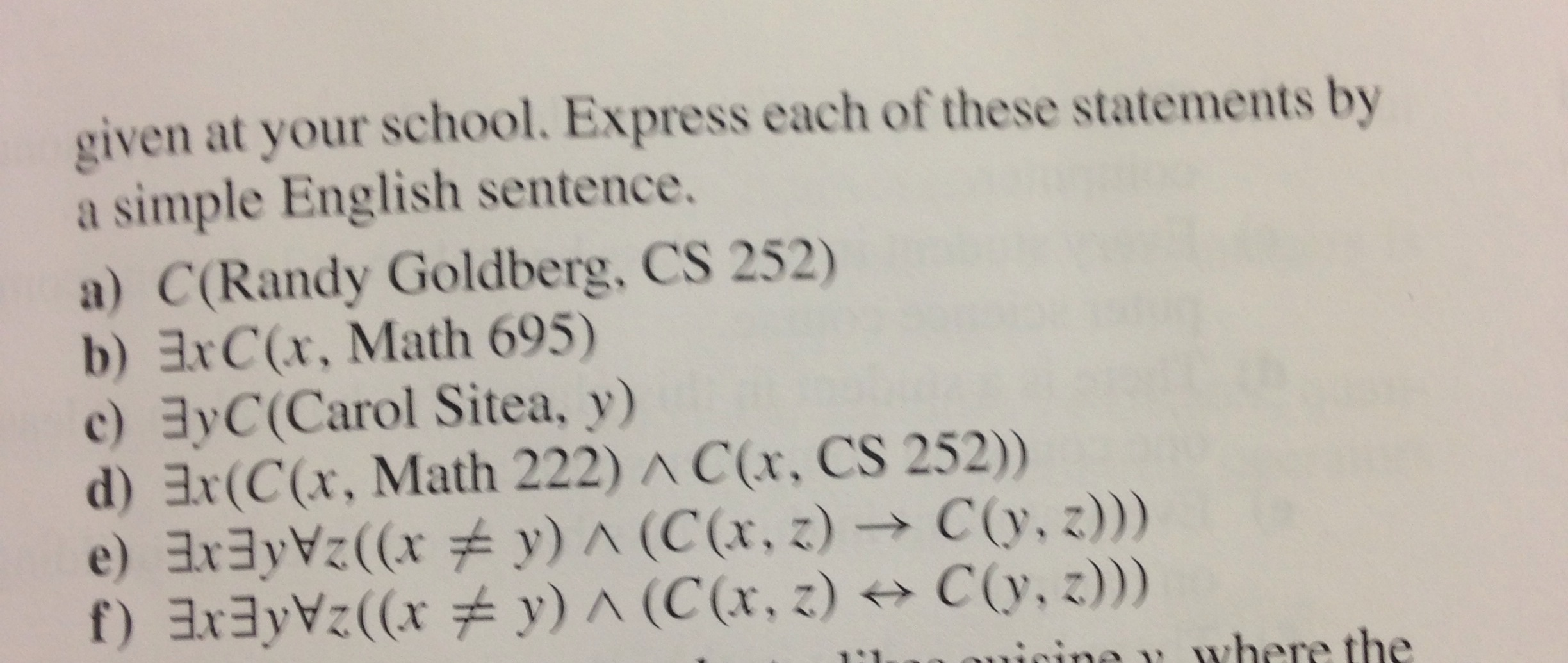 Solved Let C(x, y) mean that student x is enrolled in class | Chegg.com