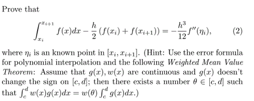 Solved Prove that Integral xi + 1 xi f(x)dx - h/2(f(xi) + | Chegg.com