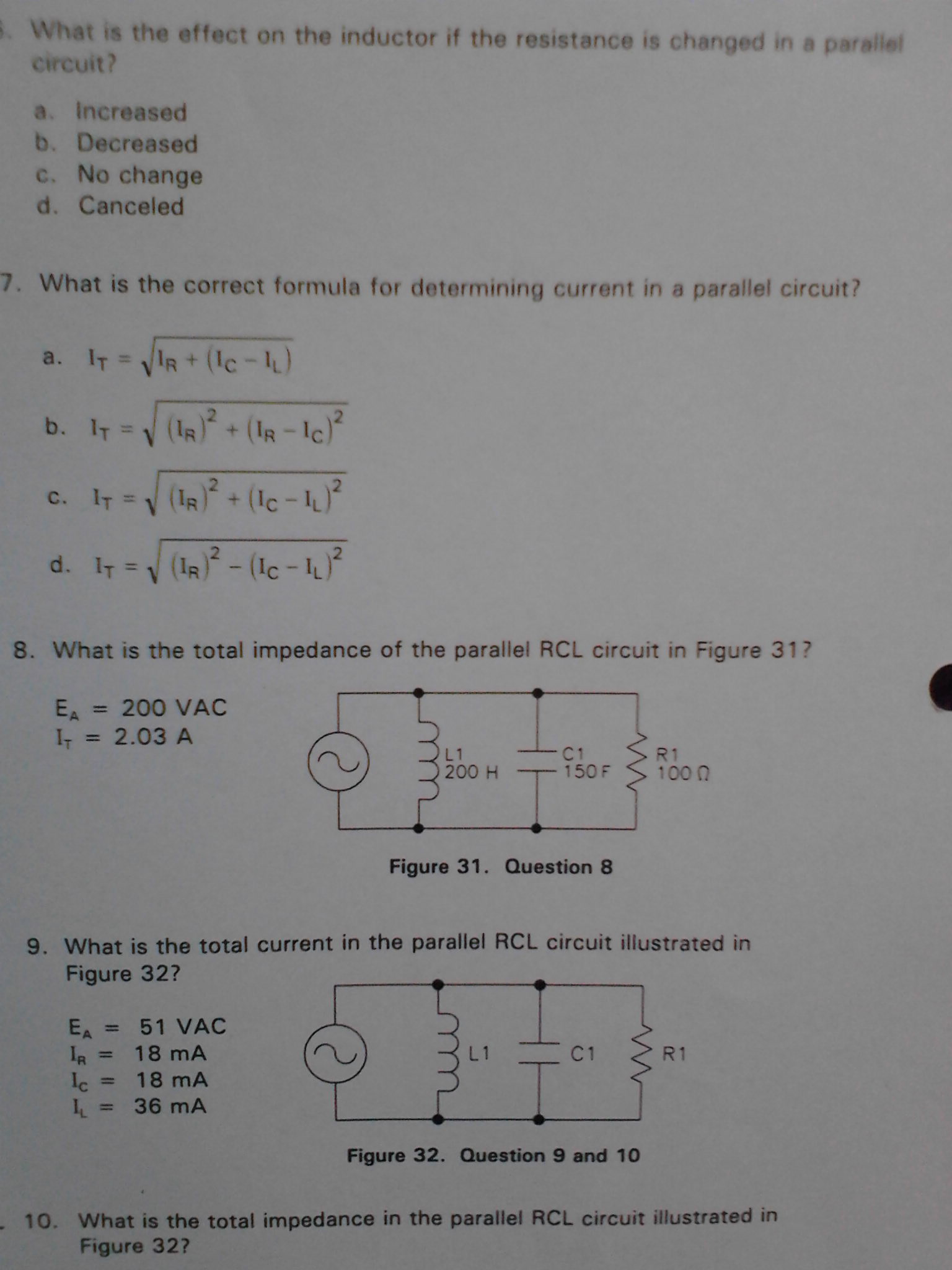 Solved 1. in an RLC parallel circuit, IR is _ EA, IC is _ | Chegg.com