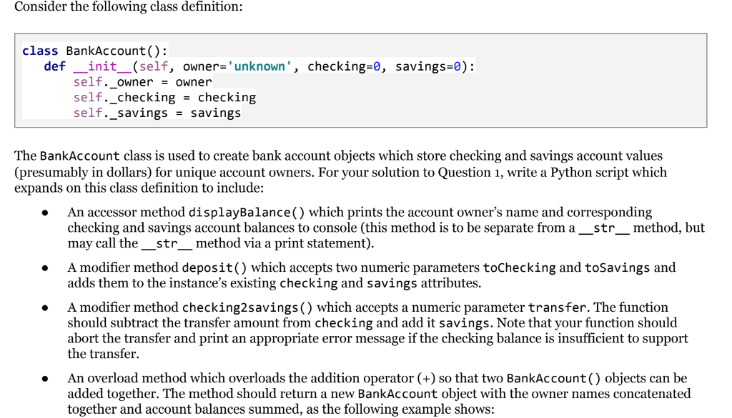 Solved Consider The Following Class Definition Class 