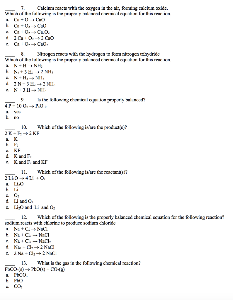 Solved Calcium reacts with the oxygen in the air, forming | Chegg.com