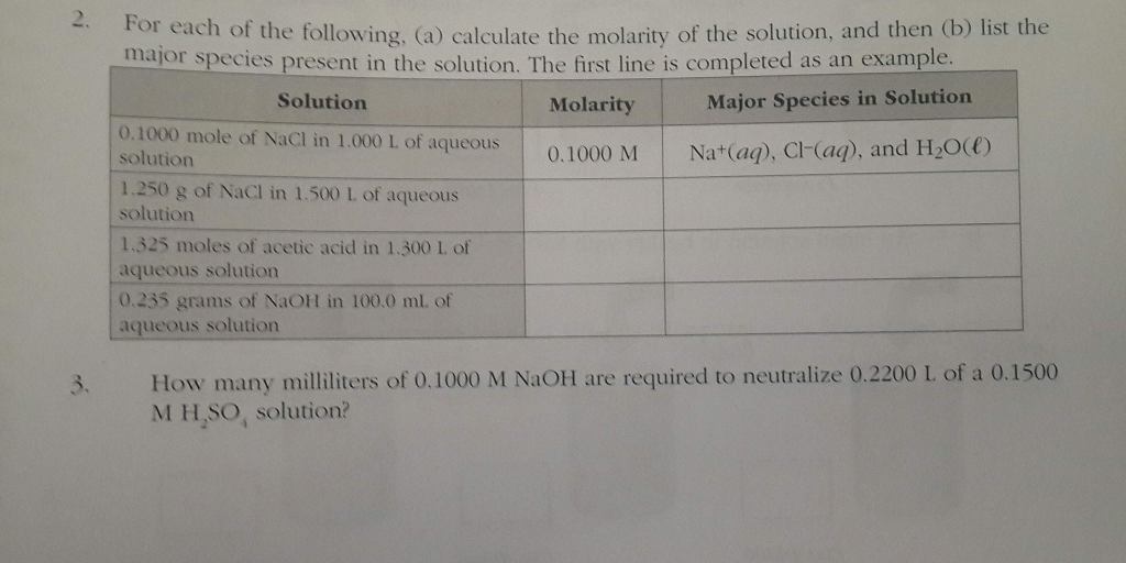 Solved For each of the following, Ca) calculate the molarity | Chegg.com