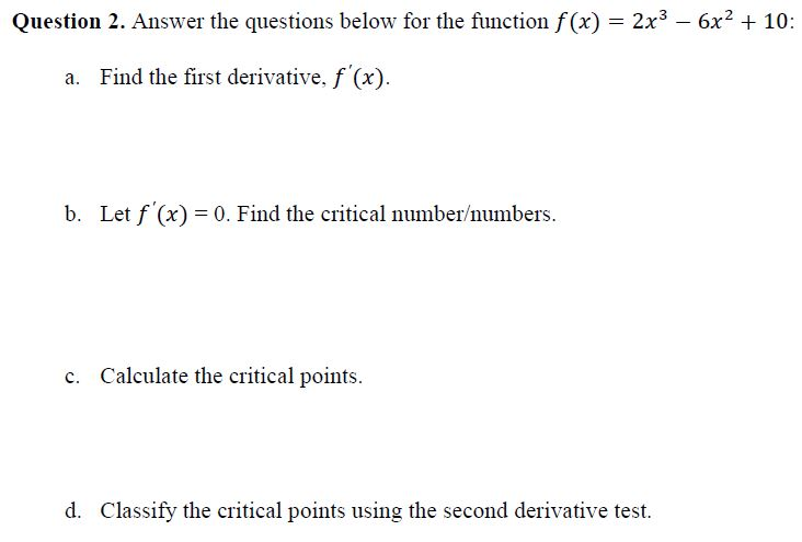 Solved Answer The Questions Below For The Function F X