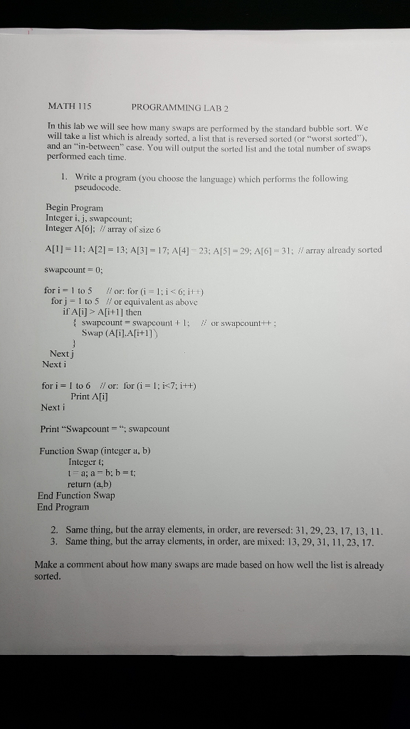 Solved In this lab we will see how many swaps are performed | Chegg.com