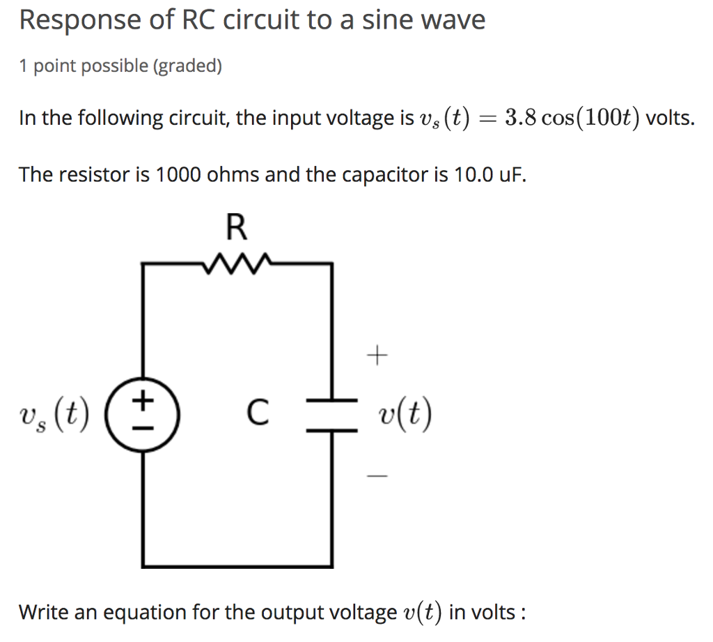 Solved Response of RC circuit to a sine wave 1 point | Chegg.com