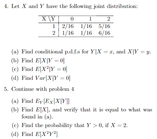Solved 4. Let X and Y have the following joint distribution: | Chegg.com
