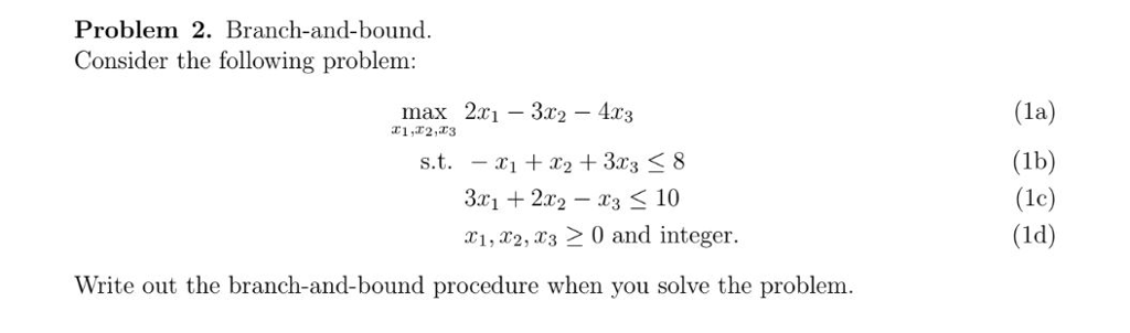 Solved Problem 2. Branch-and-bound. Consider the following | Chegg.com