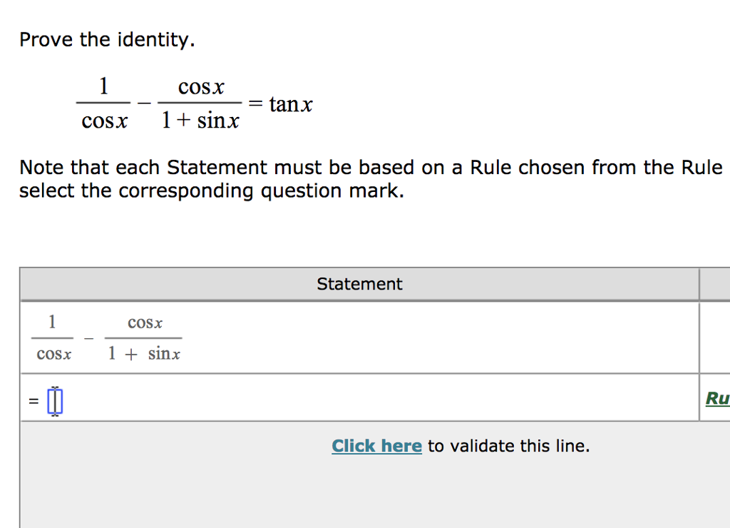 Solved Prove the identity coSx tanx cosx + sinx Note that | Chegg.com