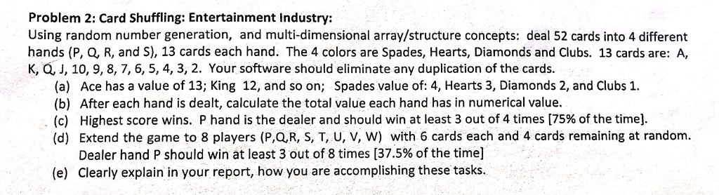 Solved Problem 2: Card Shuffling: Entertainment Industry: | Chegg.com