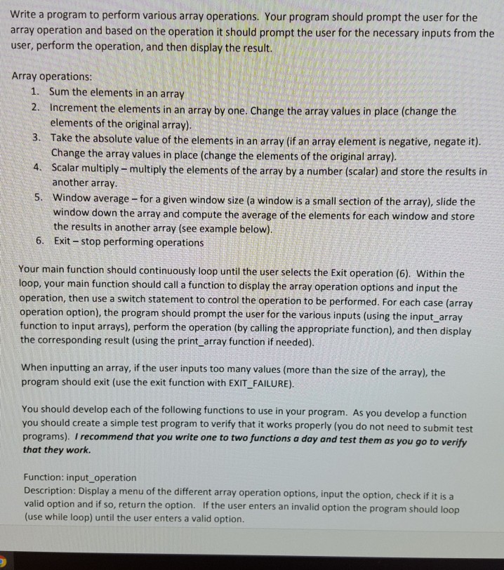 Solved Write a program to perform various array operations. | Chegg.com