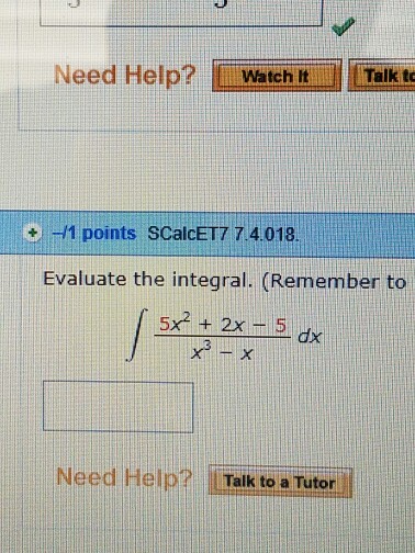Solved Evaluate the integral. integral 5x^2 + 2x - 5/x^3 - | Chegg.com
