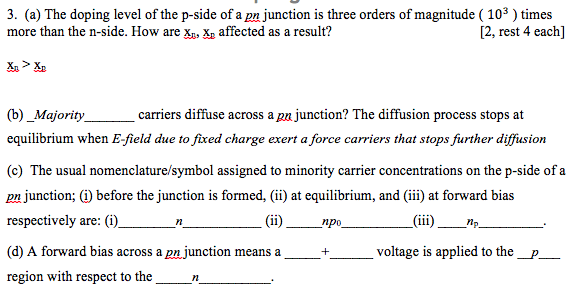 Solved 3. (a) The doping level of the p-side of a pn | Chegg.com