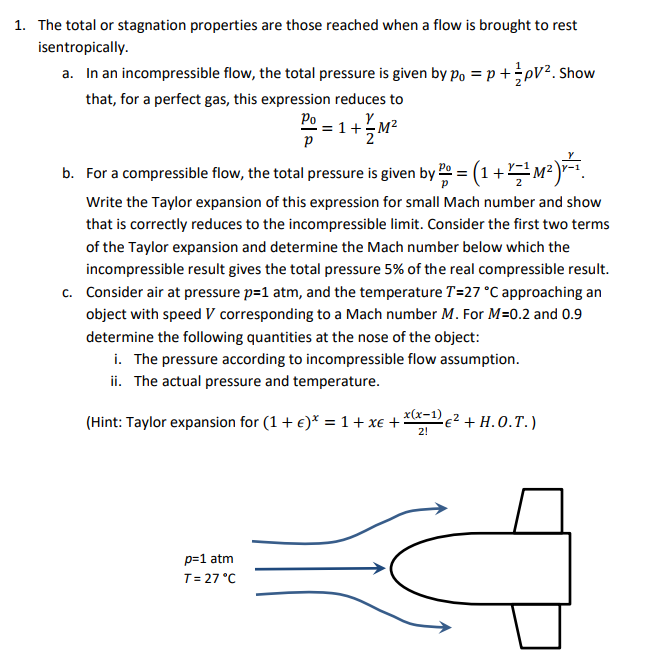 Solved The total or stagnation properties are those reached | Chegg.com