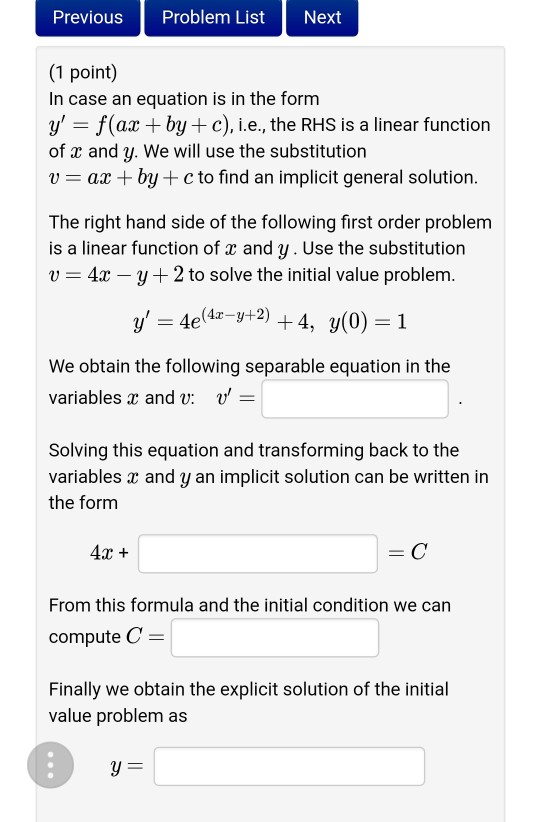 Solved Previous Problem ListNext (1 point) In case an | Chegg.com