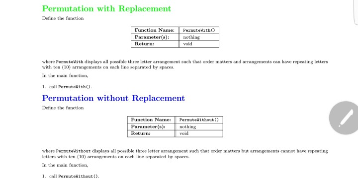 Solved Permutation with Replacement Define the function | Chegg.com
