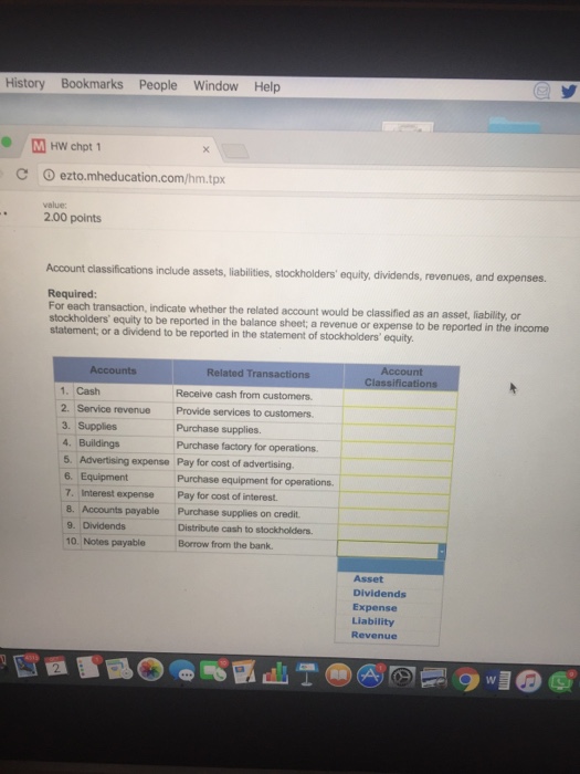 Solved Account classifications include assets, liabilities, | Chegg.com