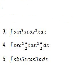 Solved 3. sin3xcos2xdx 4. sec3tan3- dx 5. sin5xcos3x dx | Chegg.com