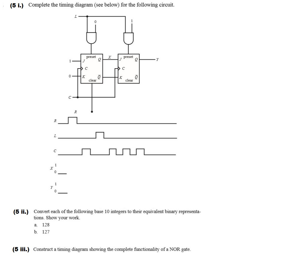 Solved (5 i.) Complete the timing diagram (see below) for | Chegg.com