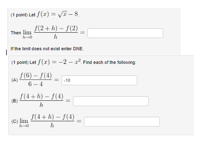 Solved Let f (x) = square root (x) - 8 then limit h | Chegg.com
