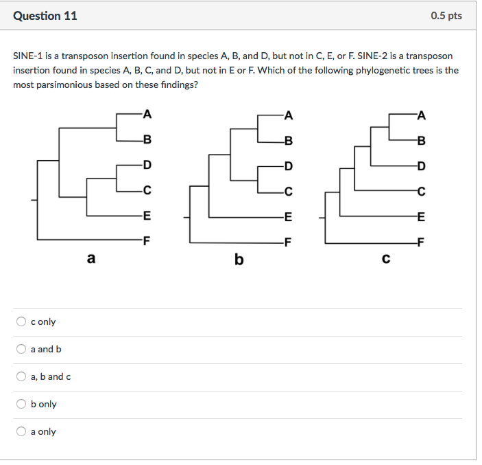 Solved Question 11 0.5 pts SINE-1 is a transposon insertion | Chegg.com