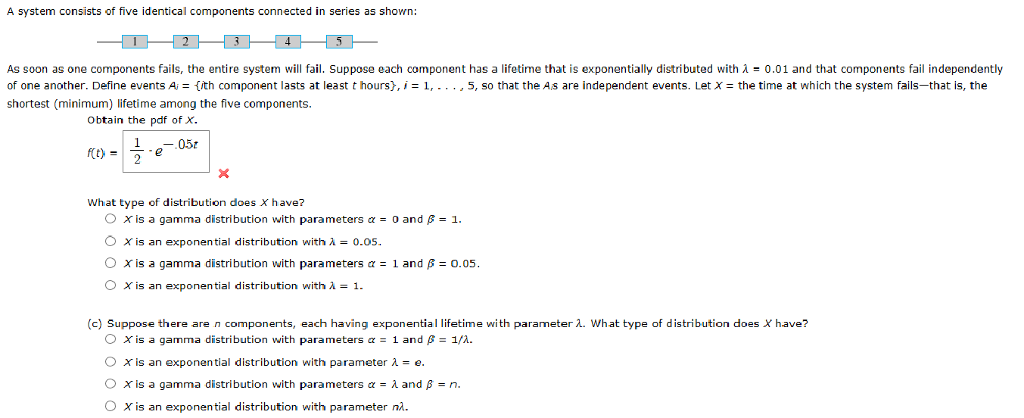 Solved A system consists of five identical components | Chegg.com