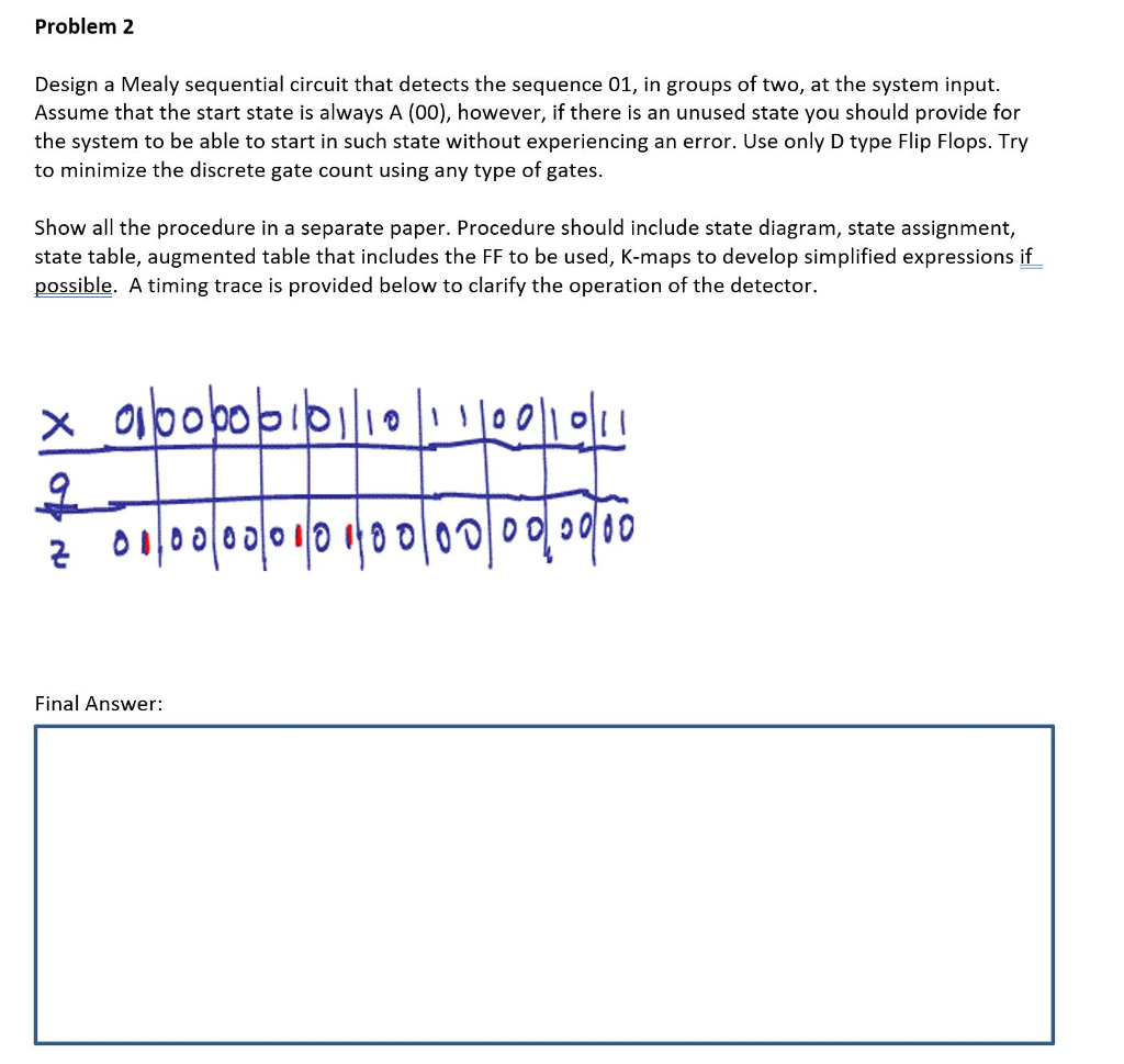 Solved Problem 2 Design a Mealy sequential circuit that | Chegg.com Solved Problem 2 Design a Mealy sequential circuit that | Chegg.com