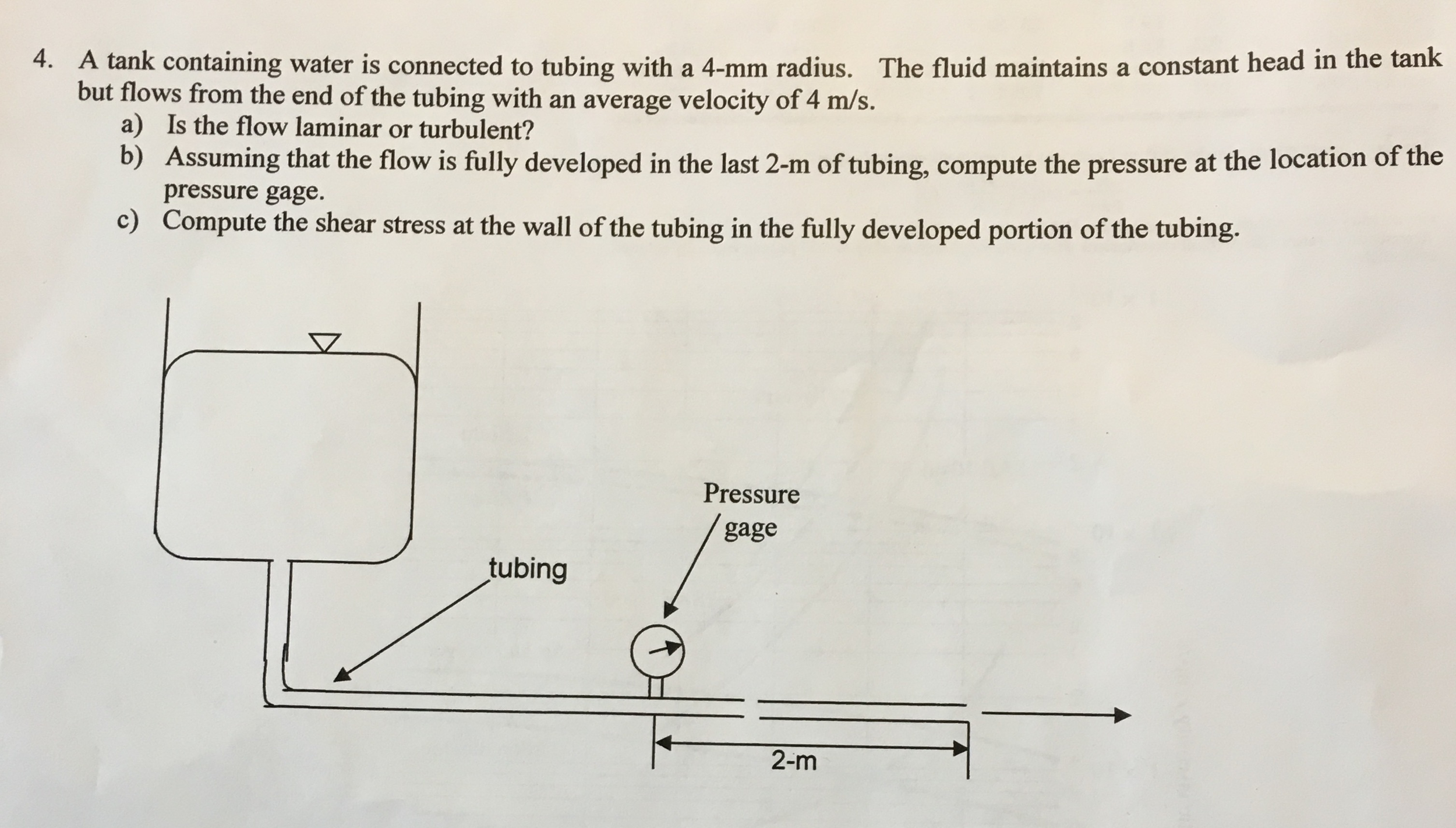Solved A tank containing water is connected to tubing with a | Chegg.com