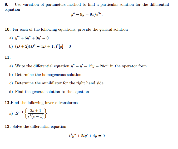 Use Variation Of Parameters Method To Find A