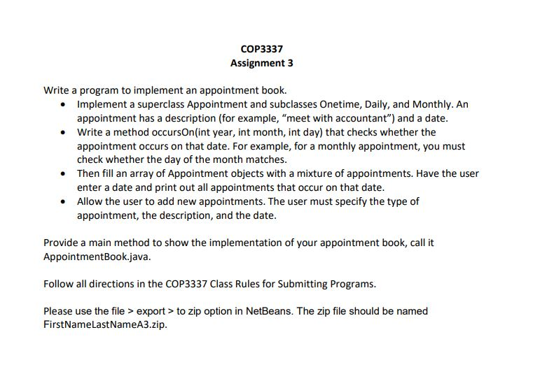 Solved COP3337 Assignment 3 Write a program to implement an | Chegg.com