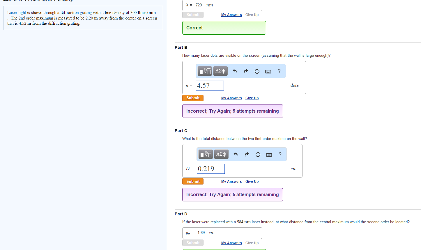 Solved Laser light is shown through a diffraction grating | Chegg.com