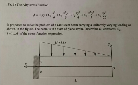 Solved Pr. 1) The Airy stress function 20 is proposed to | Chegg.com