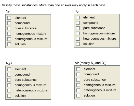 Solved Classify these substances. More than one answer may | Chegg.com