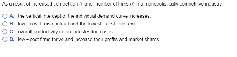 Solved As a result of increased competition (higher number | Chegg.com