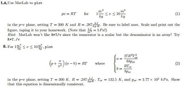 Solved Use MatLab to plot pv = RT for 1 m^3/kg | Chegg.com