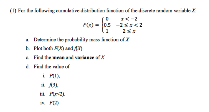 Solved 1 For The Following Cumulative Distribution 