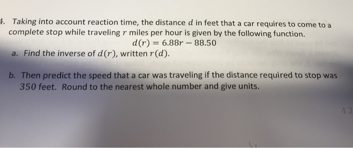 Solved Taking into account reaction time, the distance d in | Chegg.com