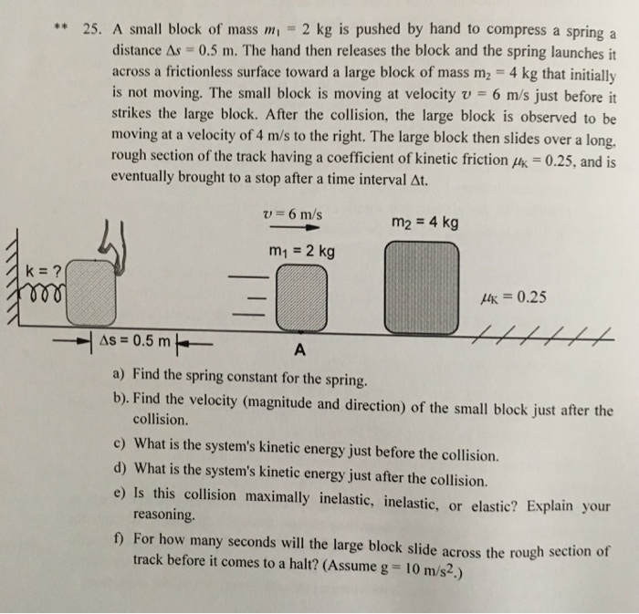 Solved A small block of mass m_1 = 2 kg is pushed by hand to | Chegg.com