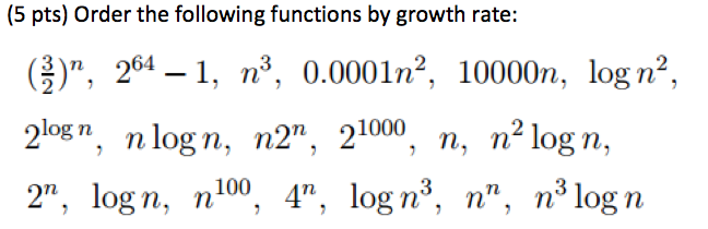 Solved (5 pts) Order the following functions by growth rate: | Chegg.com