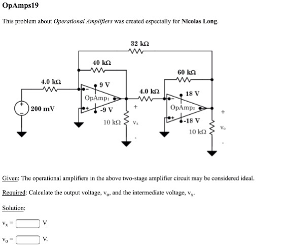 Solved Op Amps 19 This problem about Operational Amplifiers | Chegg.com
