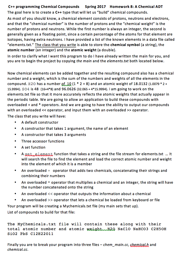 C++ programming Chemical Compounds Spring 2017 | Chegg.com