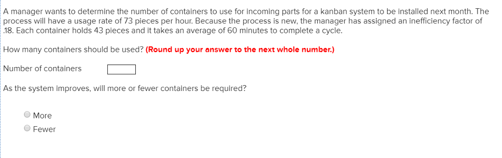 Solved A manager wants to determine the number of containers | Chegg.com
