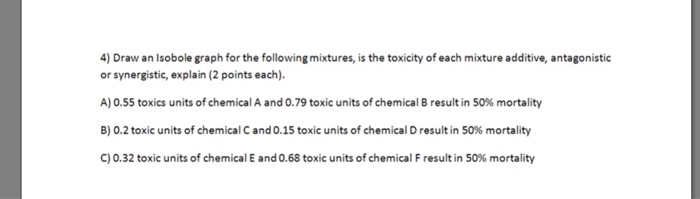 Solved 4) Draw an Isobole graph for the following mixtures, | Chegg.com