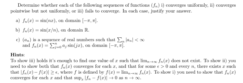 Solved Determine whether each of the following sequences of | Chegg.com